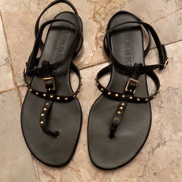 Burberry | Shoes | Burberry Black Sandals With Gold Accents Size 75 ...